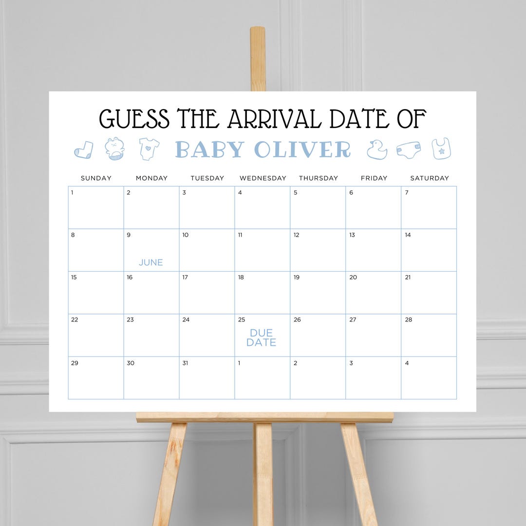 Baby Due Date Calendar Poster: Baby Shower Prediction Game, Guess the ...