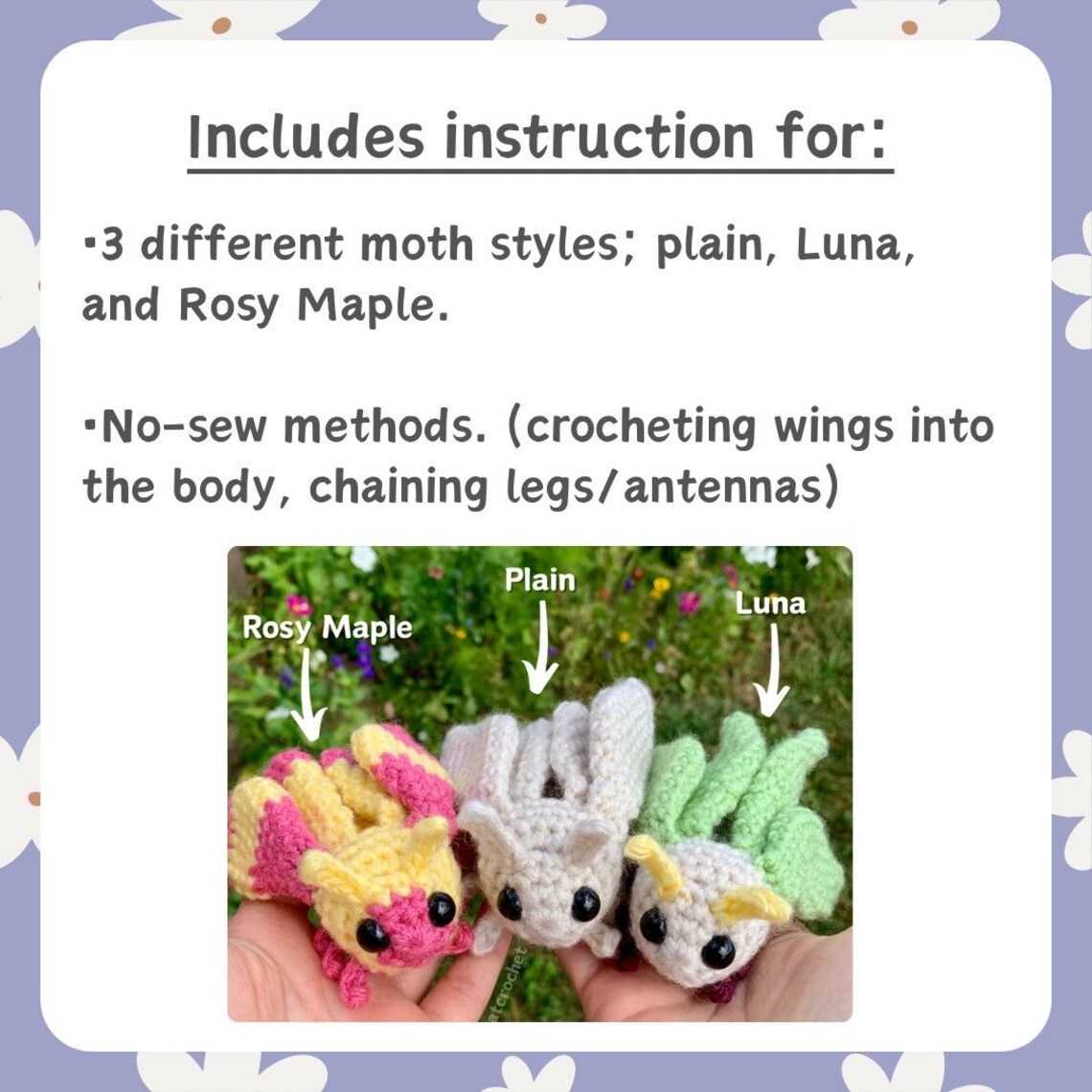 No-sew Moth Crochet Pattern; Plain, Rosy Maple, and Luna. Digital Pdfs ...