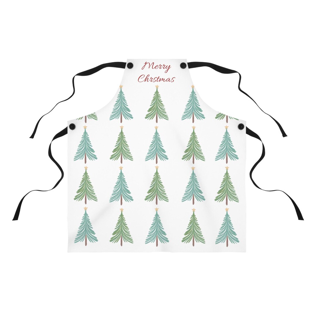 Merry Christmas Trees Apron | Holiday Kitchen Apron - Etsy