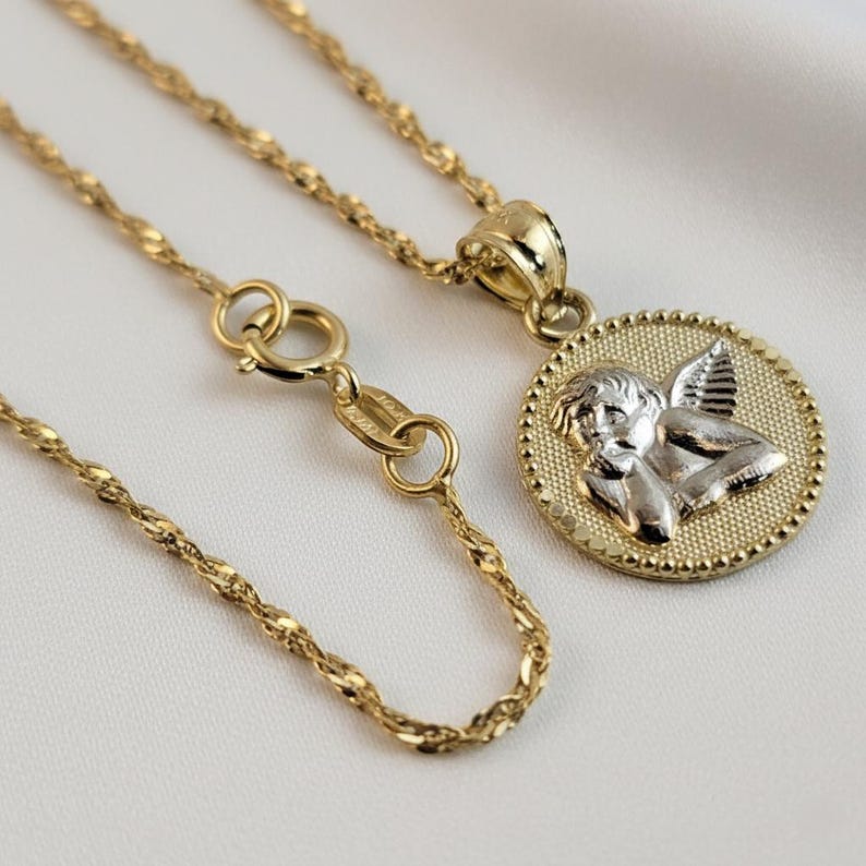 Angel Pendant, Guardian Angel Solid Gold Necklace, Thoughtful Cherub ...