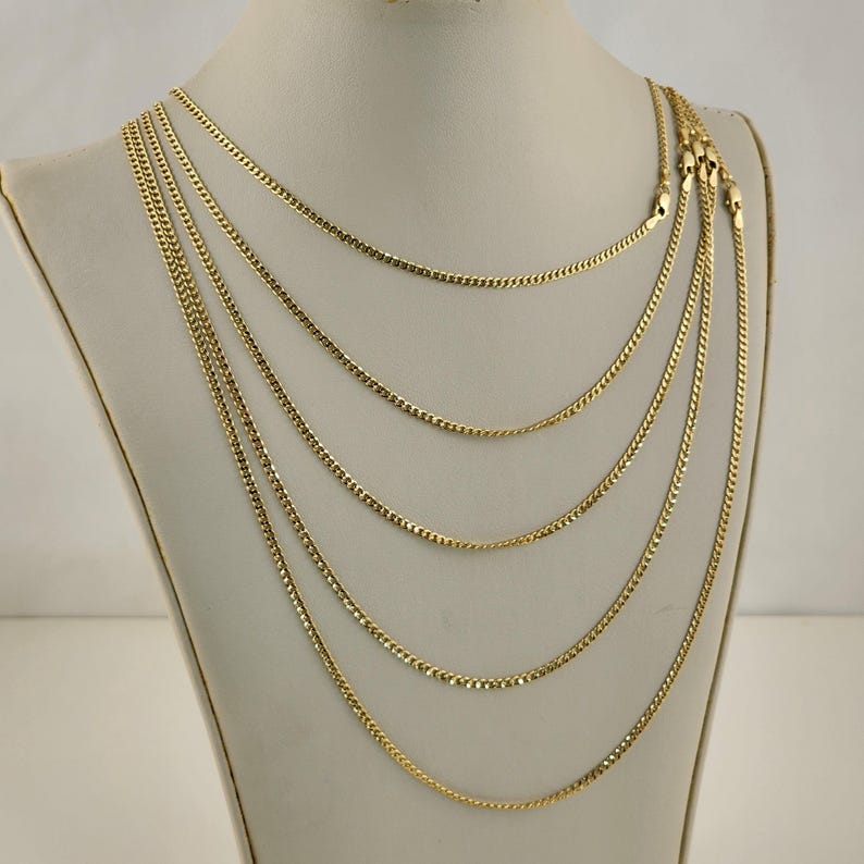10K Gold Cuban Curb Chain Necklace, Real Gold Curb Chain, Unisex Cuban ...