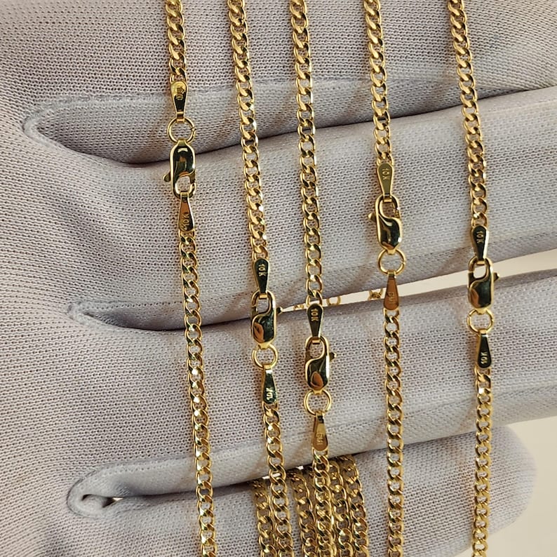 10K Gold Cuban Curb Chain Necklace, Real Gold Curb Chain, Unisex Cuban ...