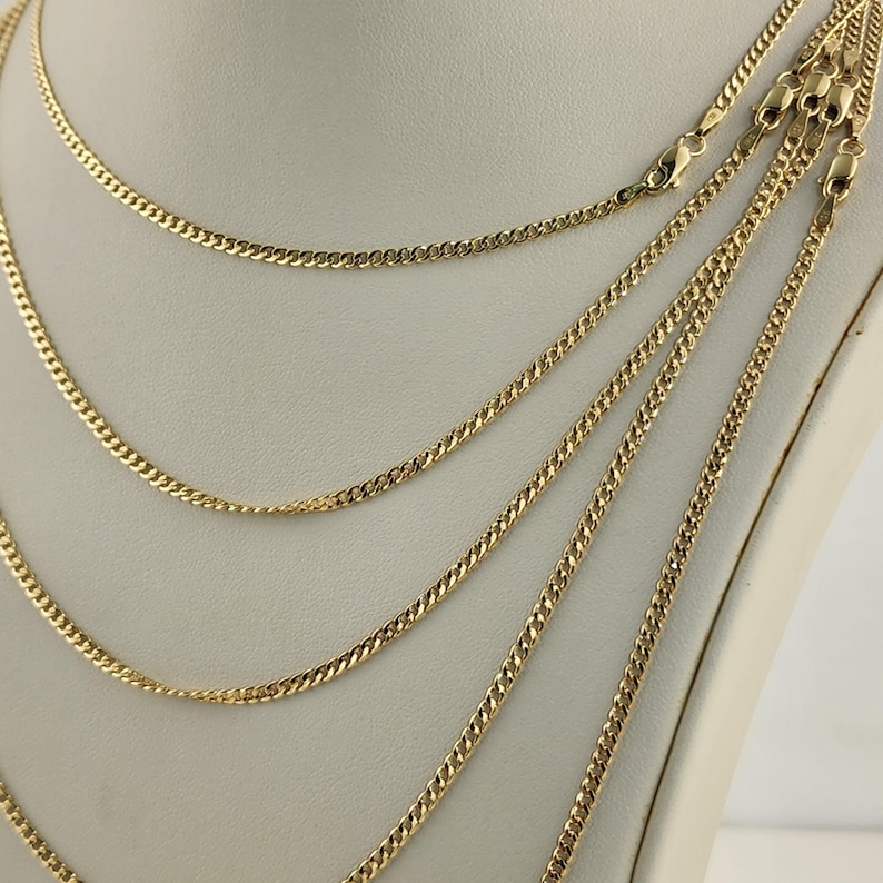 10K Gold Cuban Curb Chain Necklace, Real Gold Curb Chain, Unisex Cuban ...