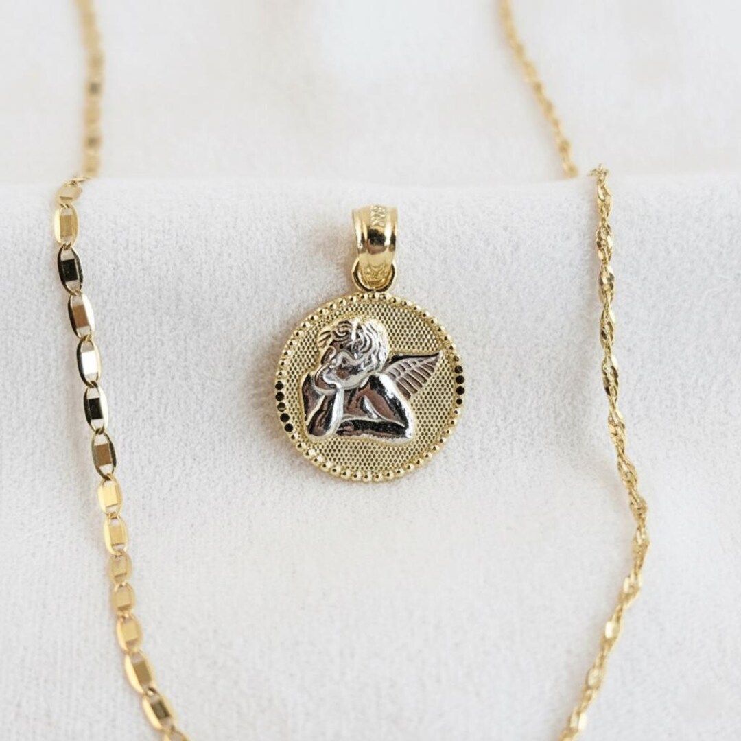 Angel Pendant, Guardian Angel Solid Gold Necklace, Thoughtful Cherub ...