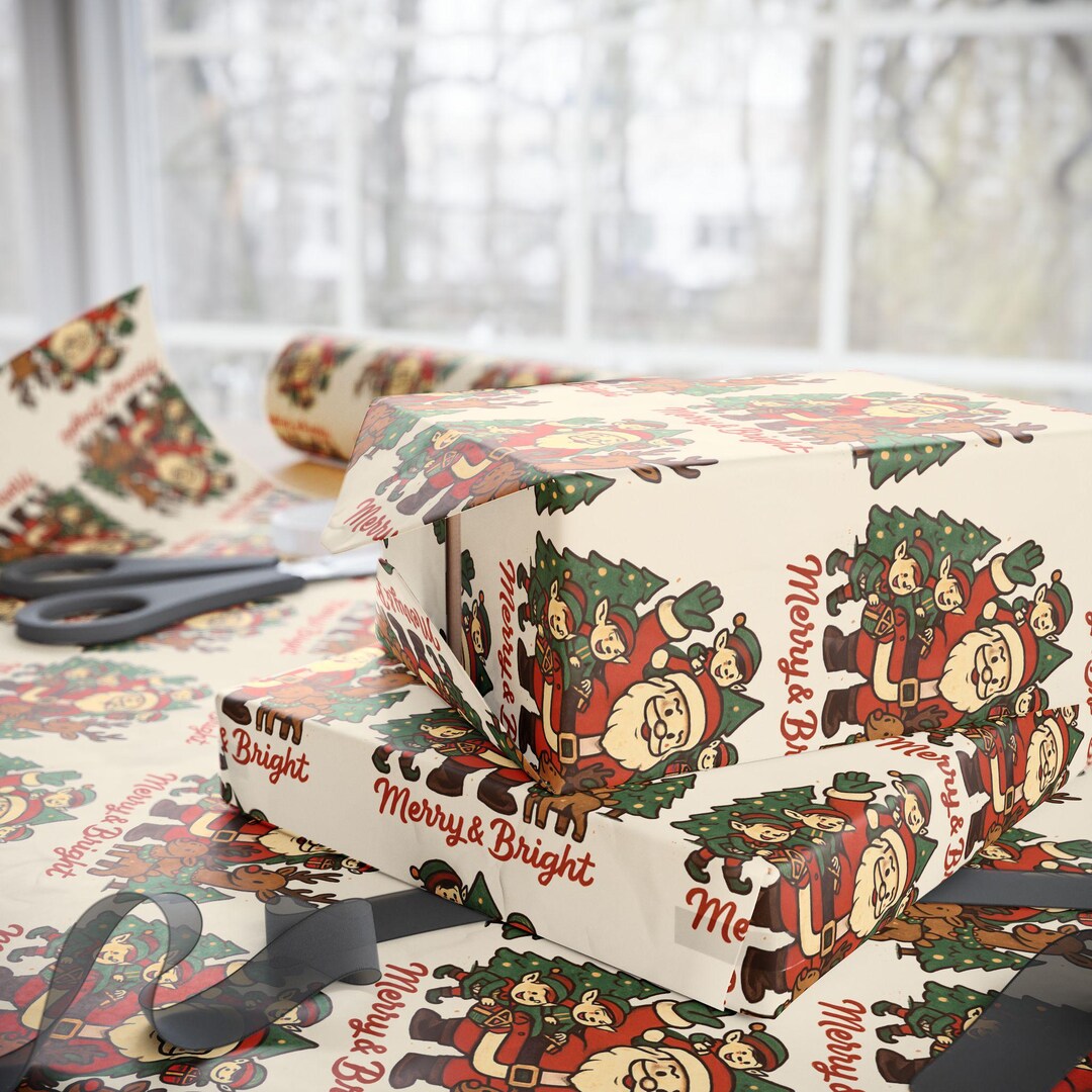 Santa and Reindeer Christmas Wrapping Paper, Festive Gift Wrap - Etsy