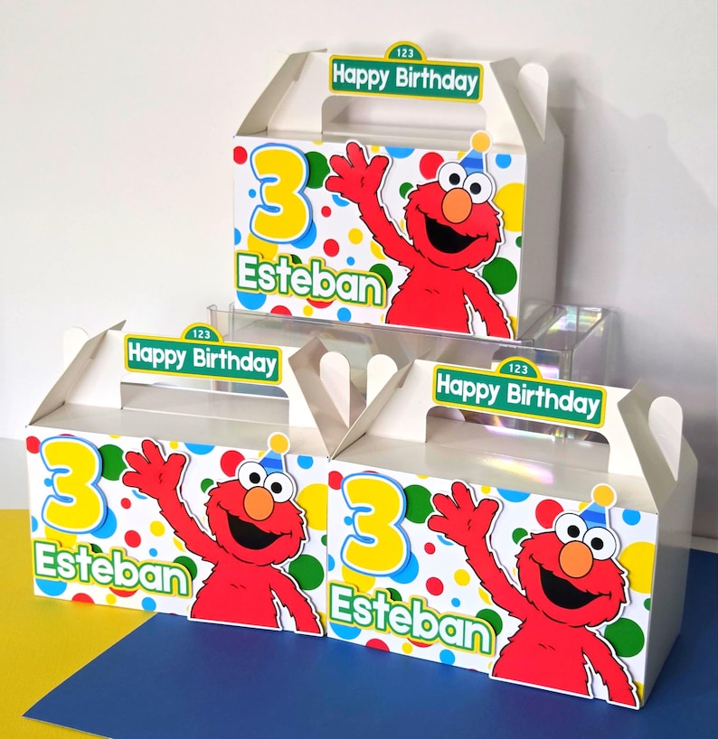 Personalized Elmo Favor Boxes | Personalized Gable Treat Boxes ...