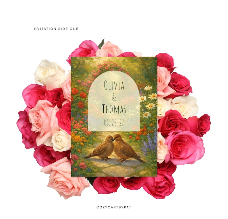 Whimsical Floral Garden Wedding Suite Featuring 2 Birds - Invitation ...