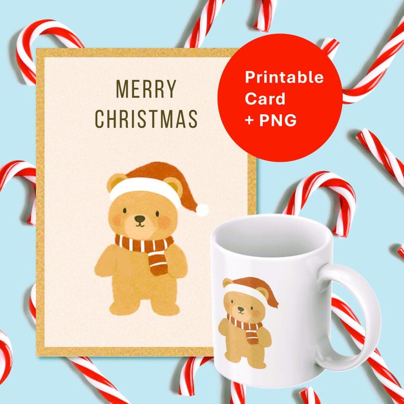 Christmas Teddy Bear Bundle | 5x7 Card + PNG (digital Download) - Etsy