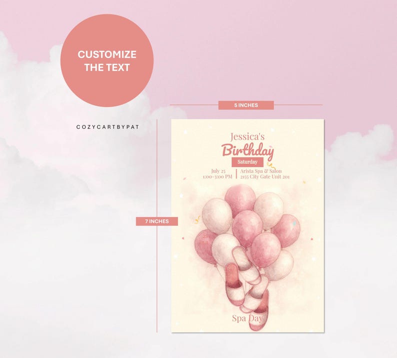 Editable Spa Birthday Invitation Template, Blush Pink and Cream Spa Day ...
