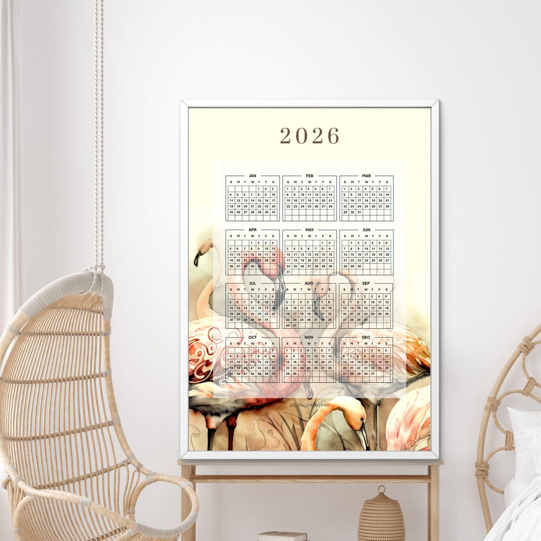 2026 Flamingo Wall Calendar | A1 Year at a Glance (digital Download) - Etsy