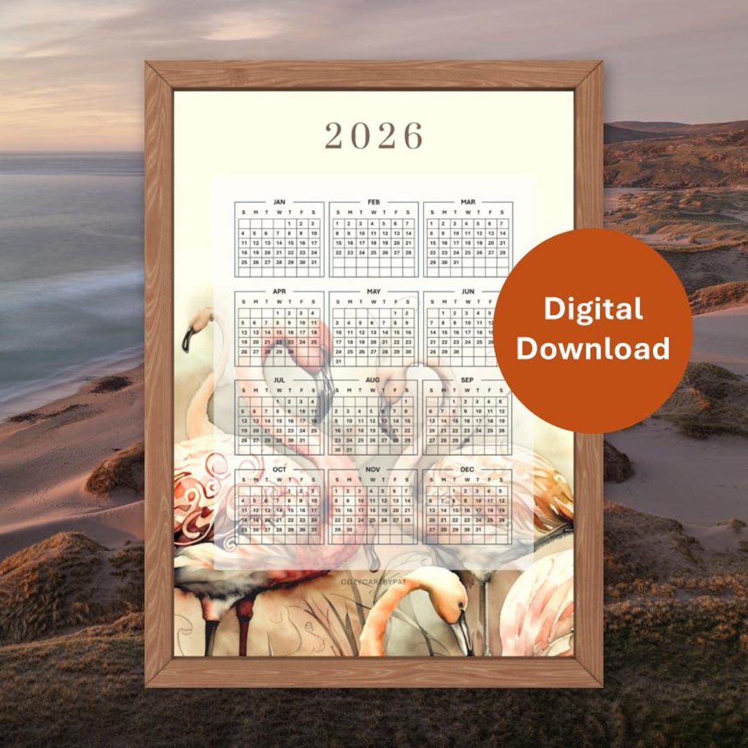 2026 Flamingo Wall Calendar | A1 Year at a Glance (digital Download ...