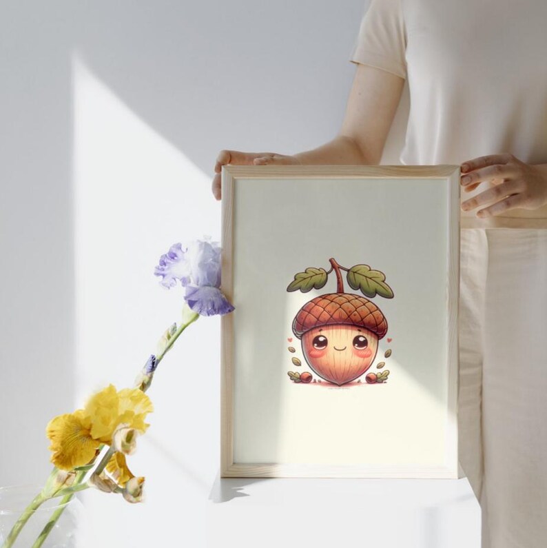 Smiling Acorn – Printable Fall Character Art - Etsy