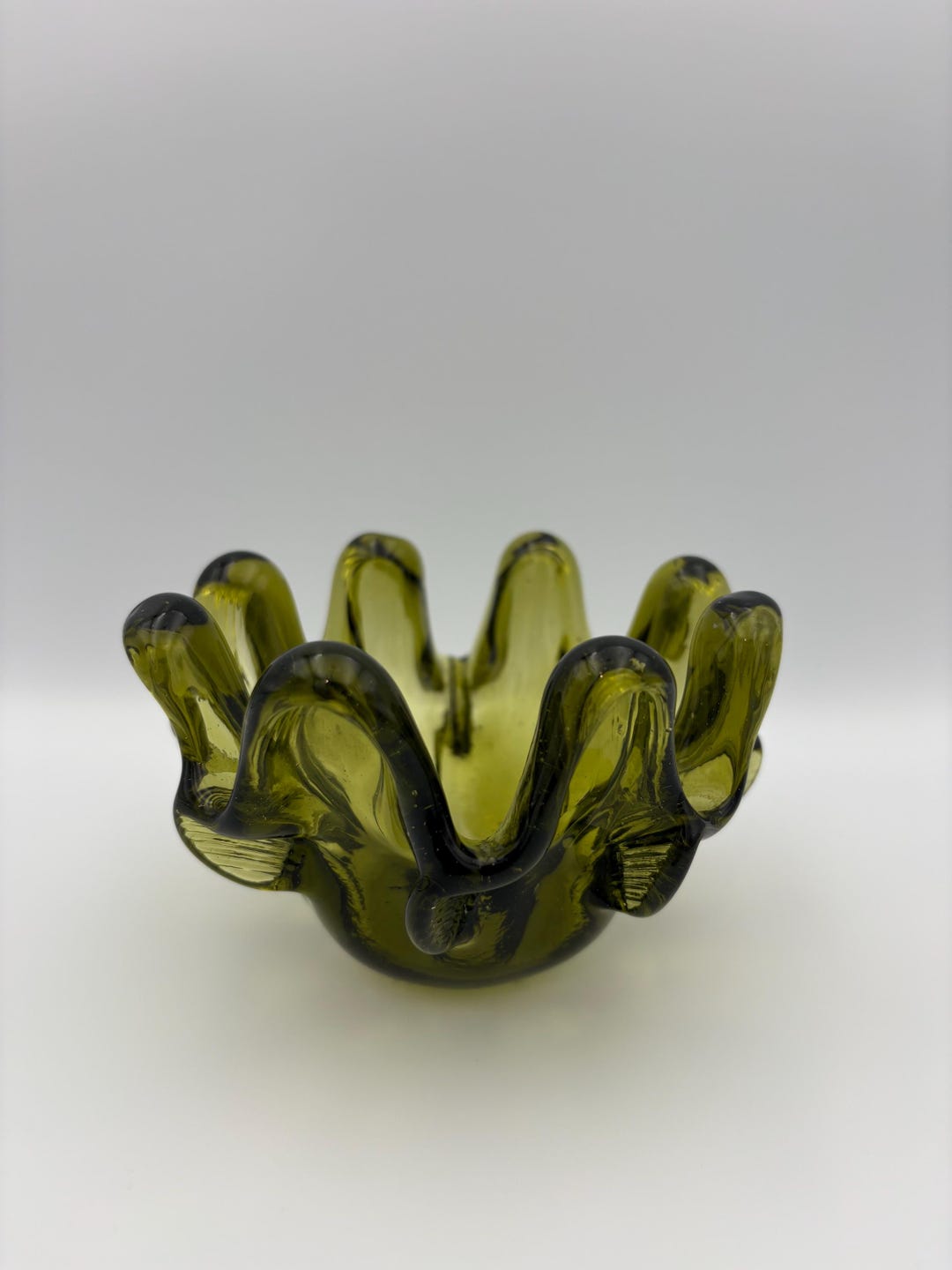 Vintage Olive Green Art Glass Bowl - Etsy
