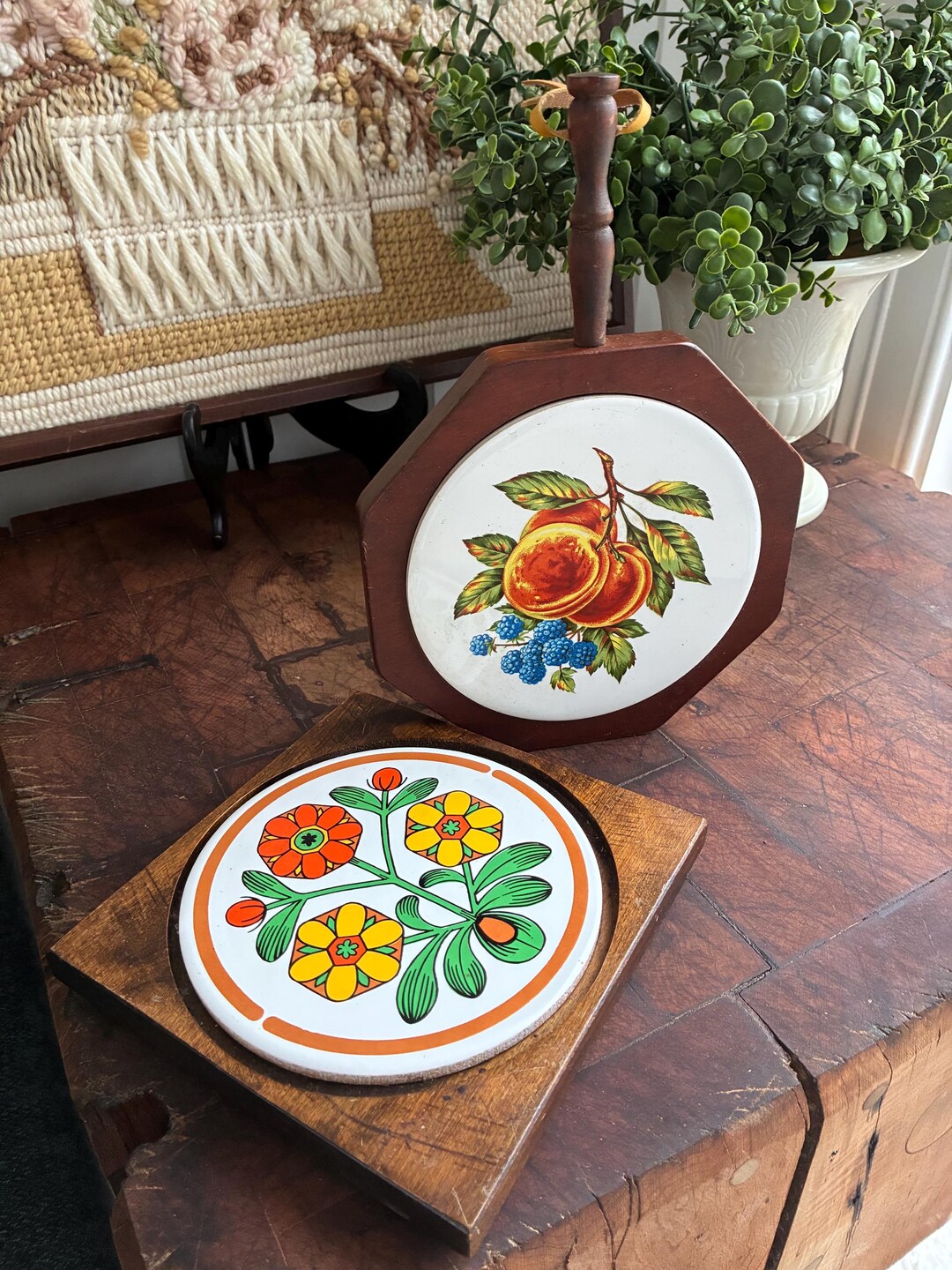 Ceramic Tile & Wood Trivets - Set of Two - Etsy