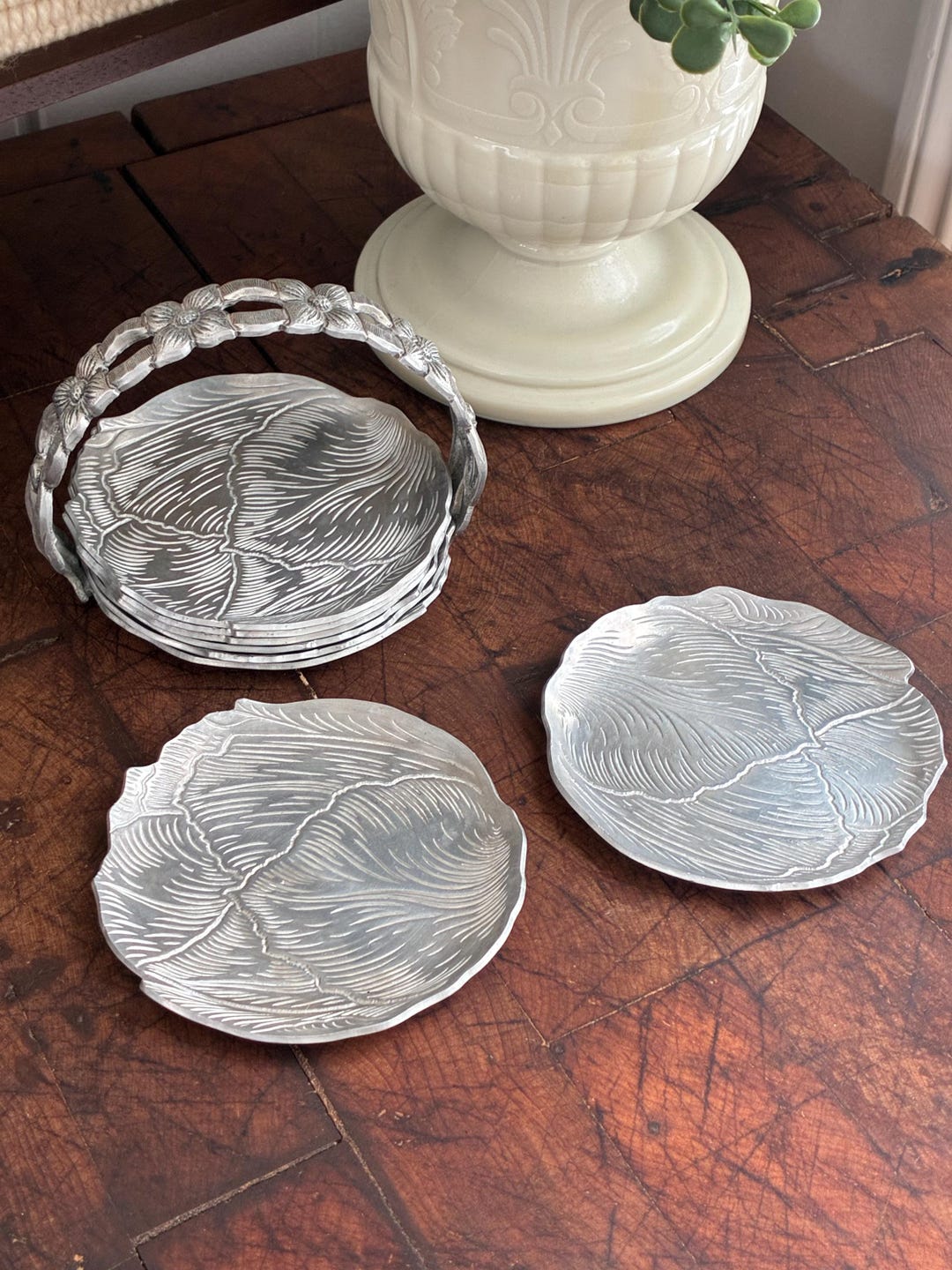 Vintage Rodney Kent Coaster Set & Holder, Leaf/ Cabbage - Etsy