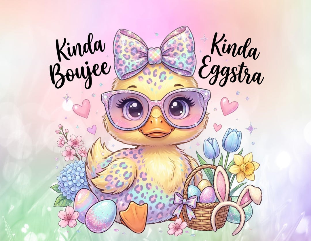 Boujee Easter Duckling PNG, Glitter Glasses, Leopard Bow (digital ...