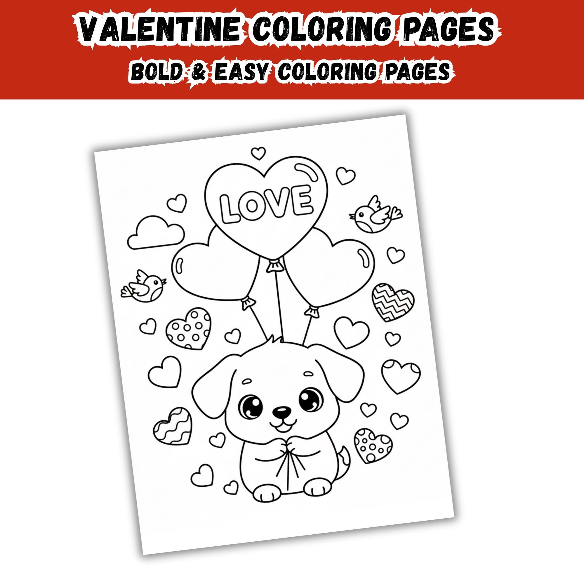 Valentine Coloring Pages Bundle,cute Kawaii Bold Easy Coloring Book ...