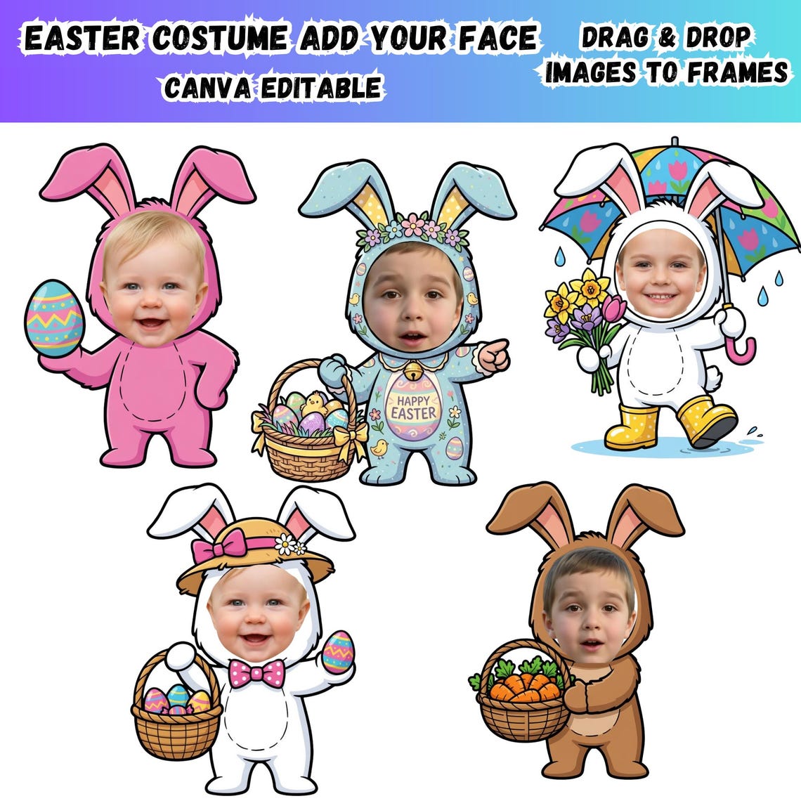 Easter Bunny Customized Photo Canva Editable,add Your Face Own Photo ...
