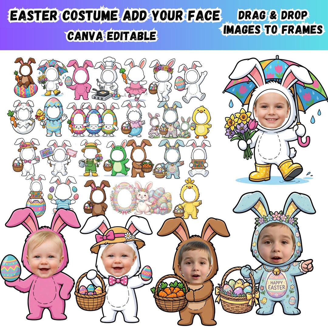 Easter Bunny Customized Photo Canva Editable,add Your Face Own Photo ...