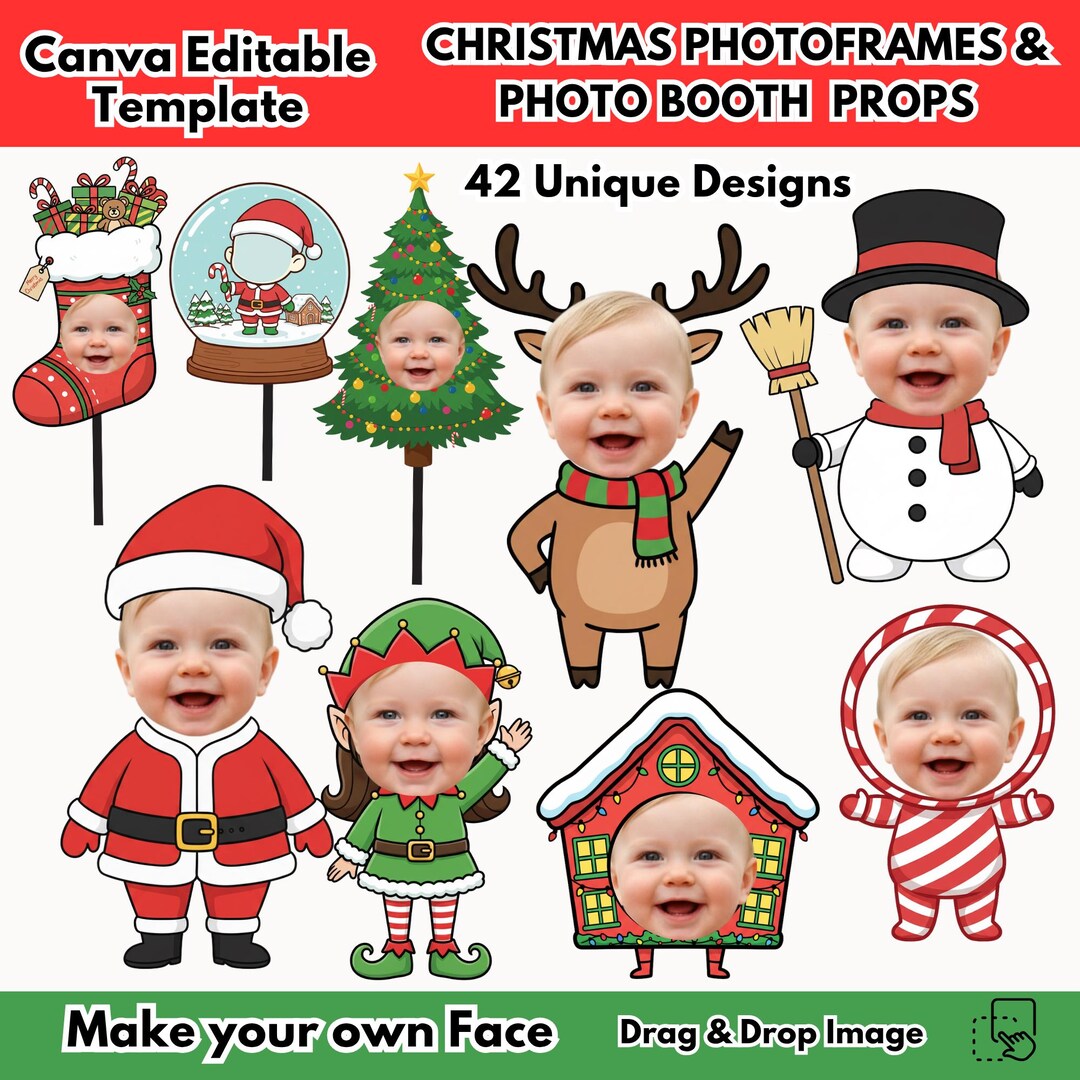 40+ Christmas Costumes Template Bundle Canva Editable Photo Booth Props ...