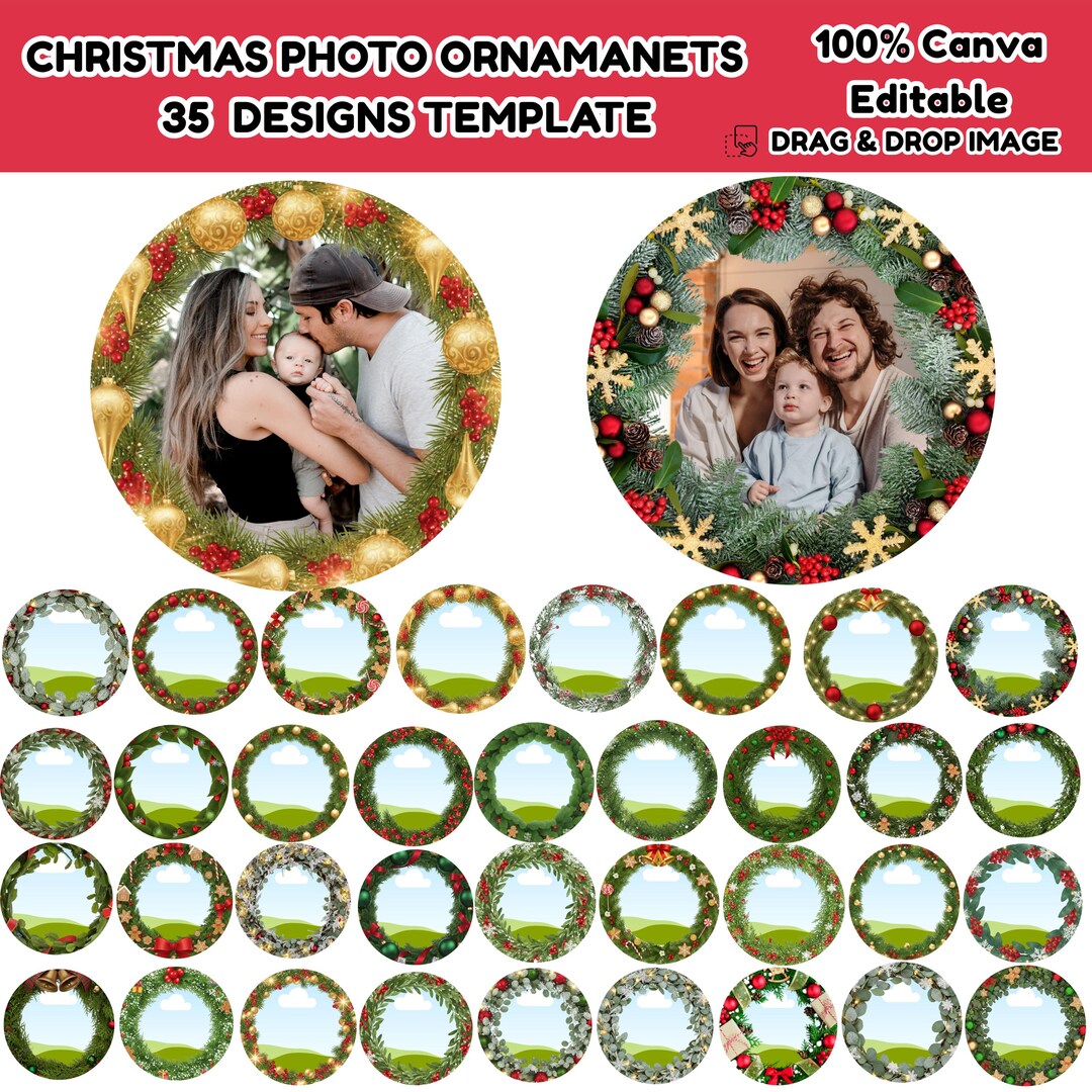 Christmas Photo Ornament Canva Editable Template, Custom Family Photo ...