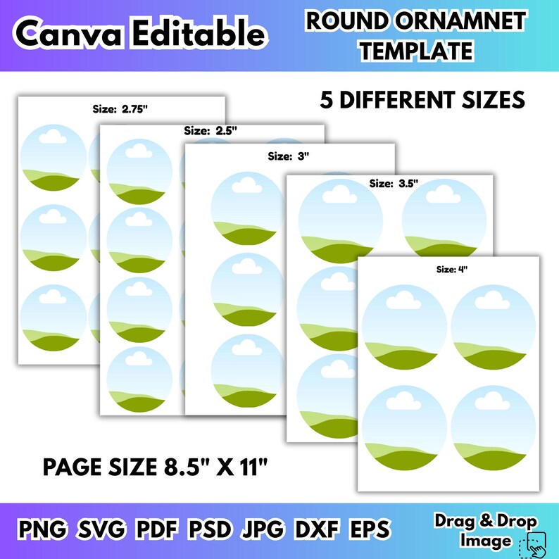 Round Ornament Template Bundle, Christmas Sublimation Ornament Frames ...