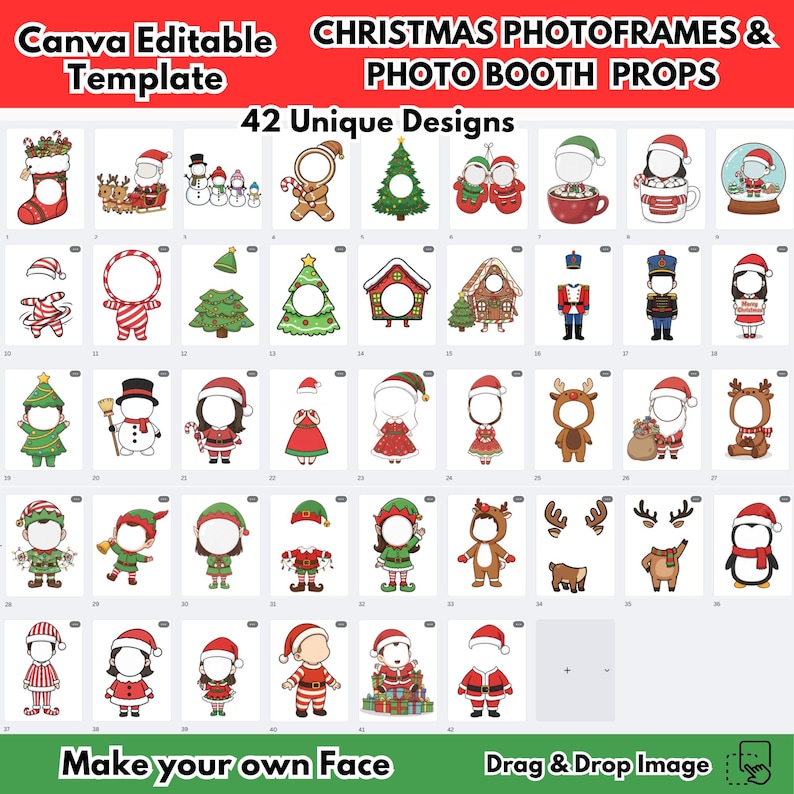 40+ Christmas Costumes Template Bundle Canva Editable Photo Booth Props ...
