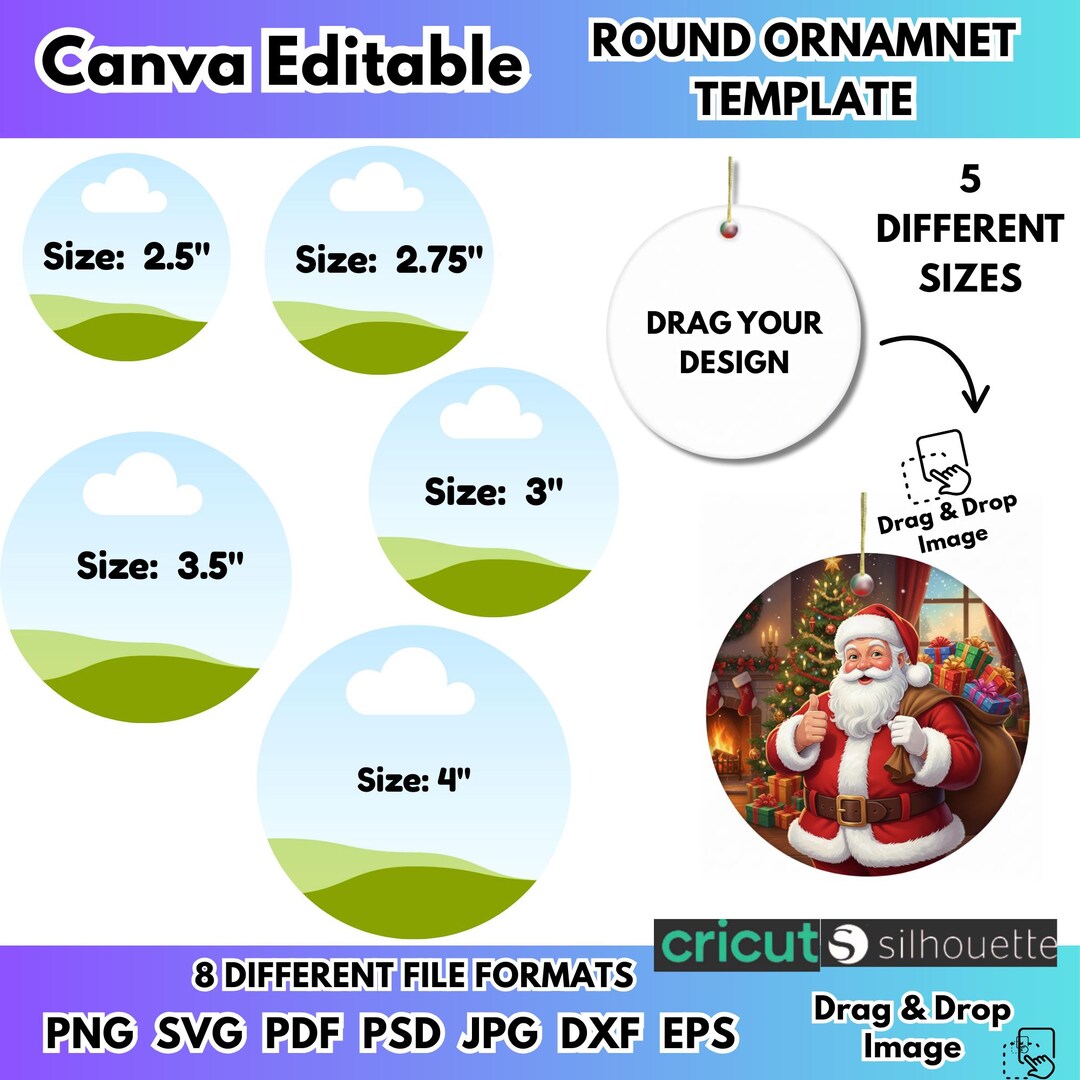 Round Ornament Template Bundle, Christmas Sublimation Ornament Frames ...