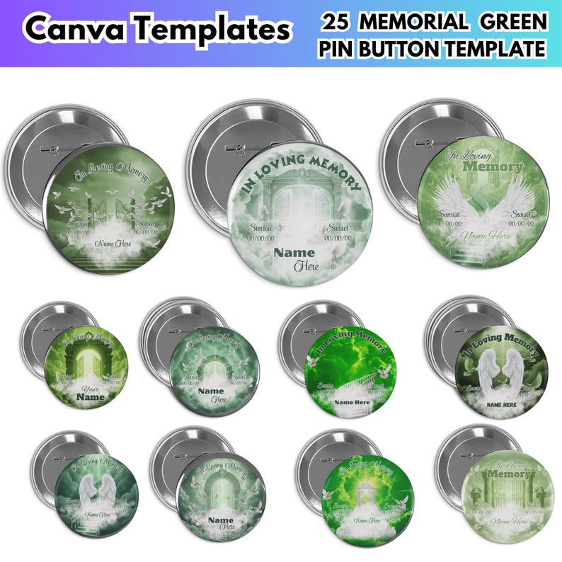 25x in Loving Memory Green Pin Button Template,mega Memorial RIP Photo ...
