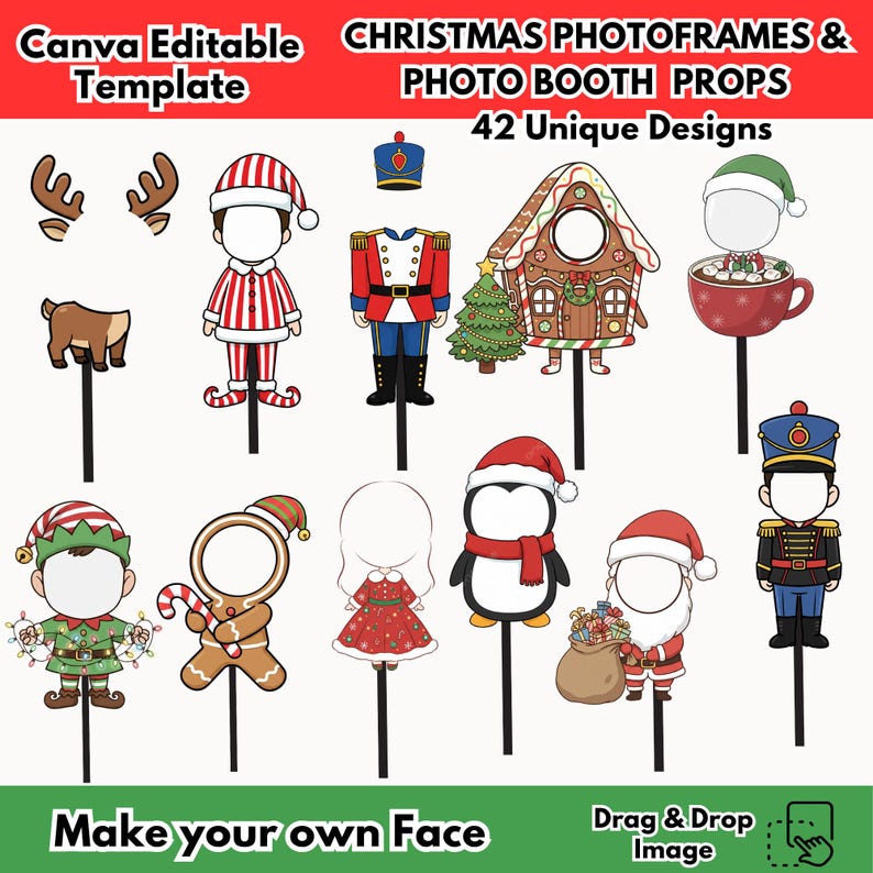 40+ Christmas Costumes Template Bundle Canva Editable Photo Booth Props ...