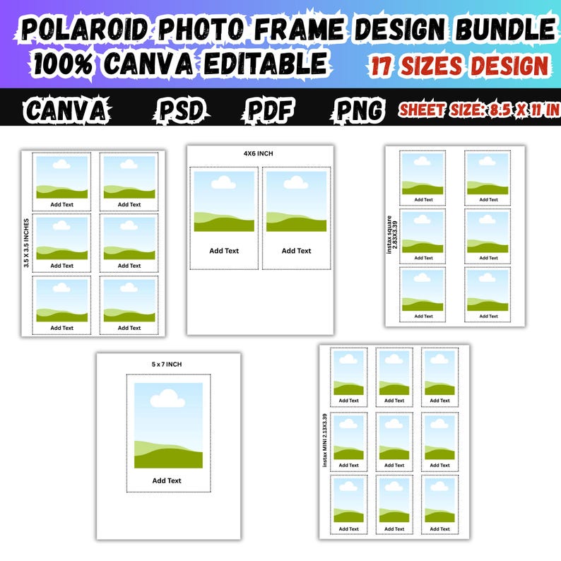 17x Polaroid Photo Canva Editable Template Bundle,instax Printable ...