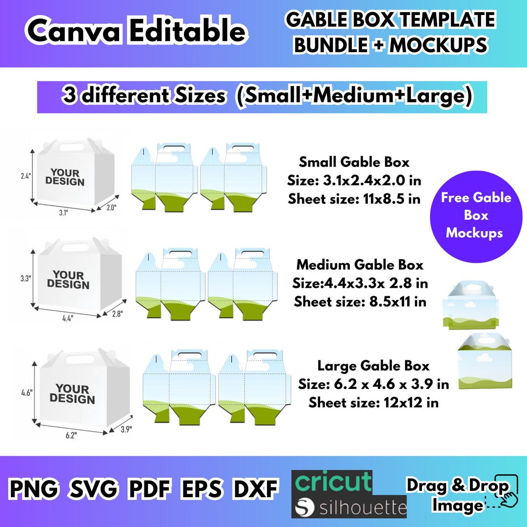 Gable Box Template Bundle Canva Editable Frames Template Birthday Items ...