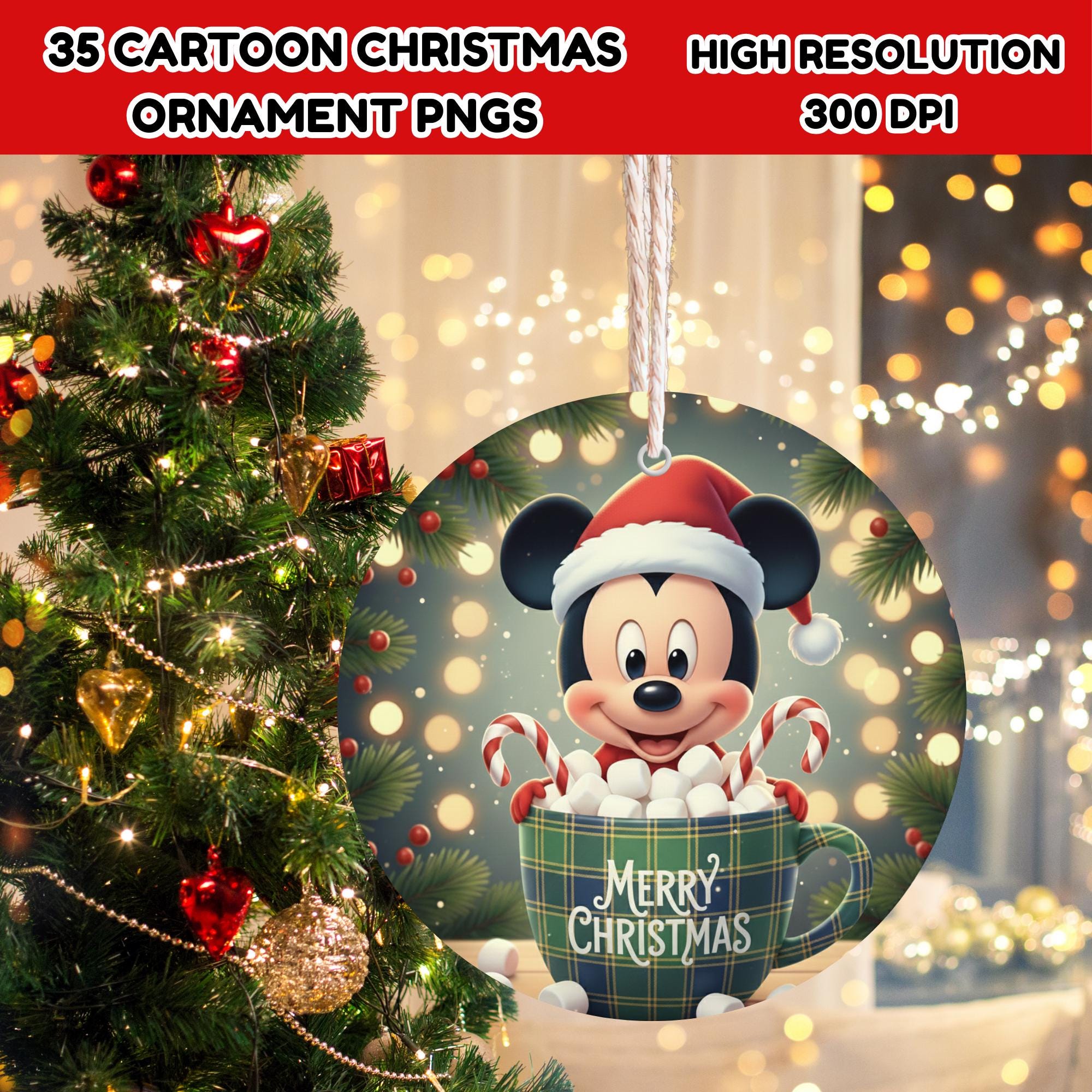 35 Cartoon Christmas Ornament PNG Bundle, Round Hanging Sublimation ...