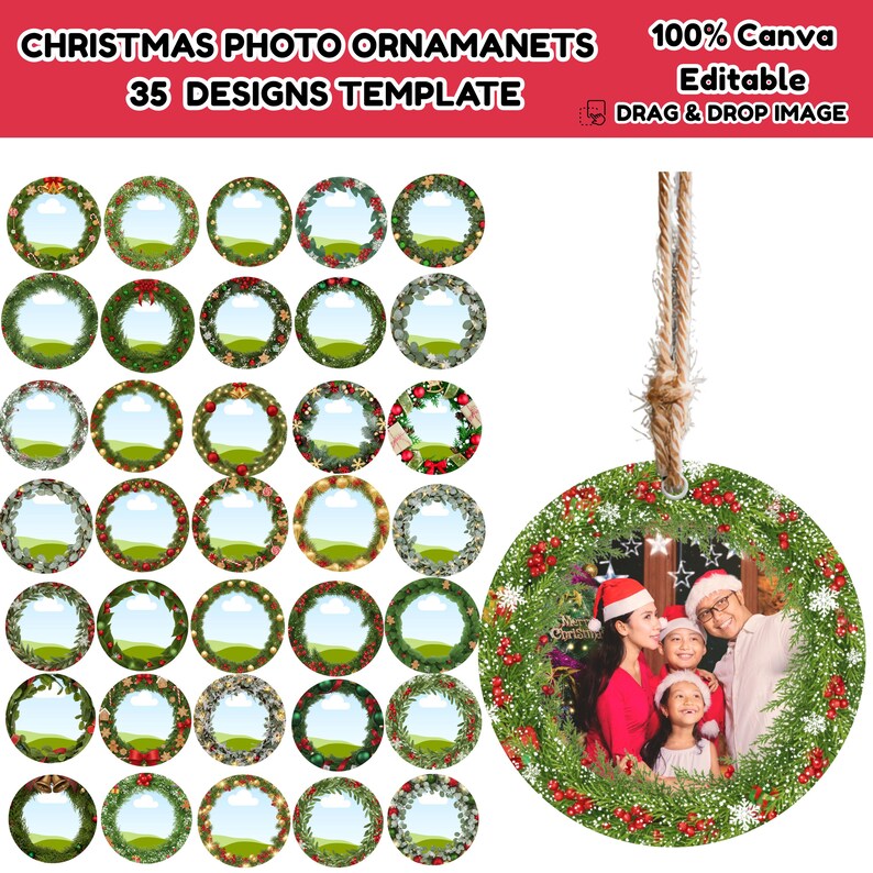 Christmas Photo Ornament Canva Editable Template, Custom Family Photo ...