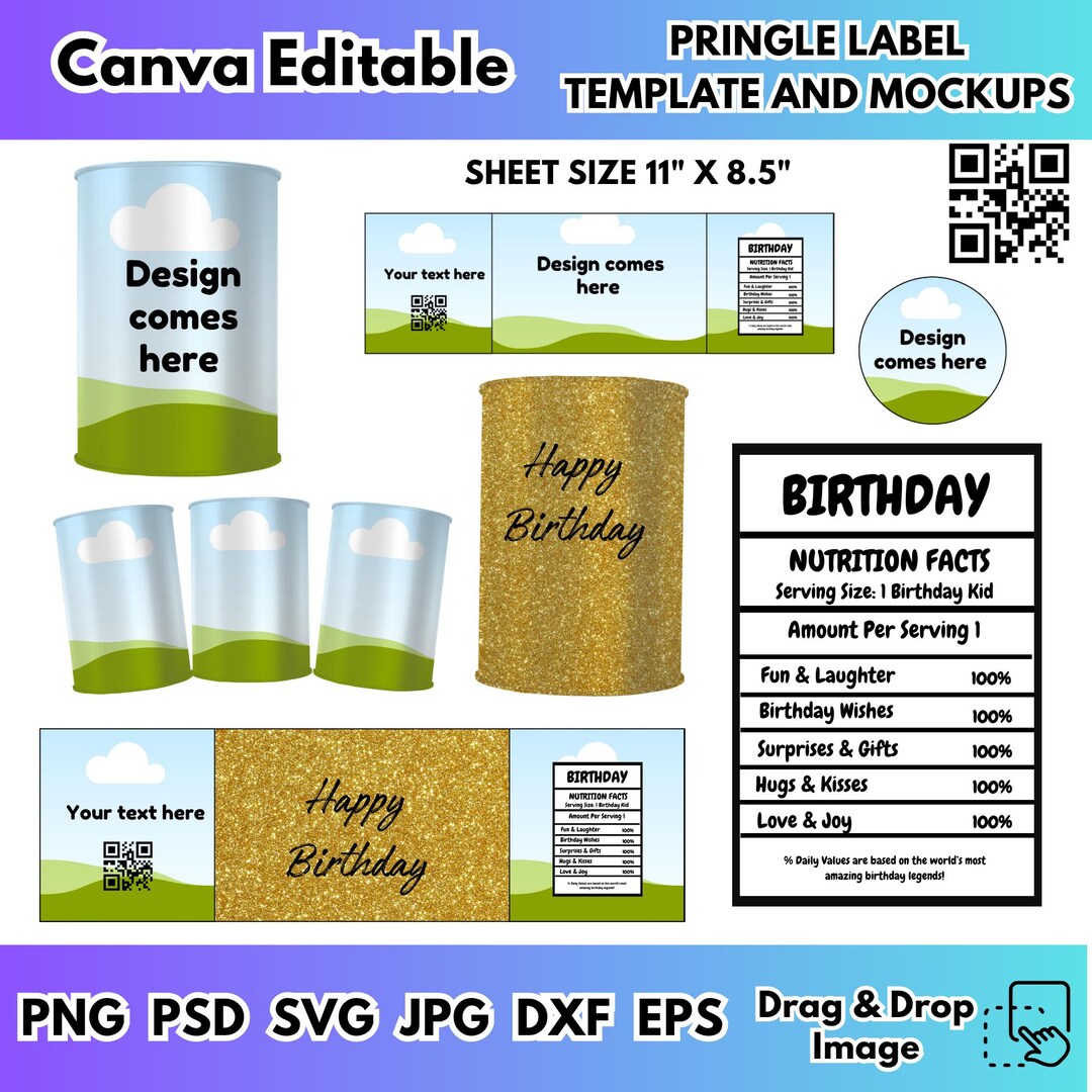 Pringles Label Template Pringles Mockup Canva Editable Chip Can Label ...