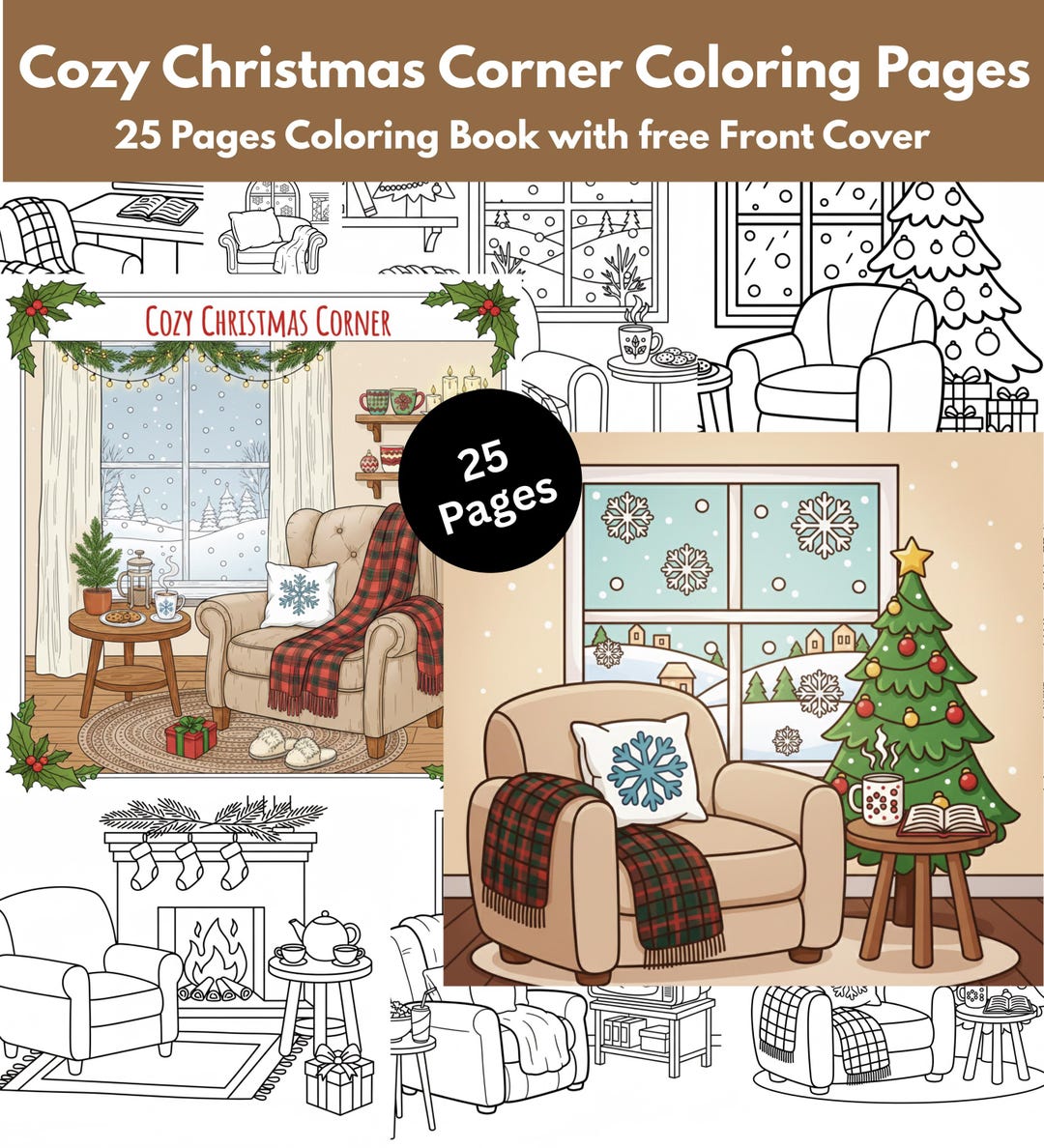 Cozy Christmas Corners Coloring Pages,25 Festive Winter Holiday Scenes ...
