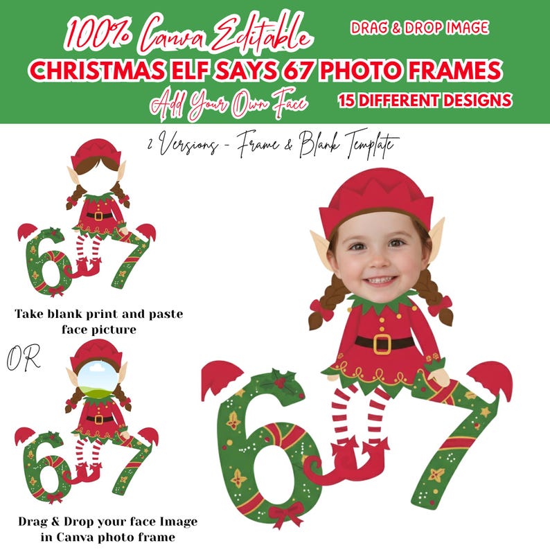 15 Christmas ELF 67 Png Bundle,elf Face Blank Six Seven Clipart,xmas ...