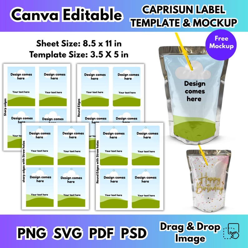 Capri Sun Canva Template Editable Juice Pouch Label Blank Caprisun ...