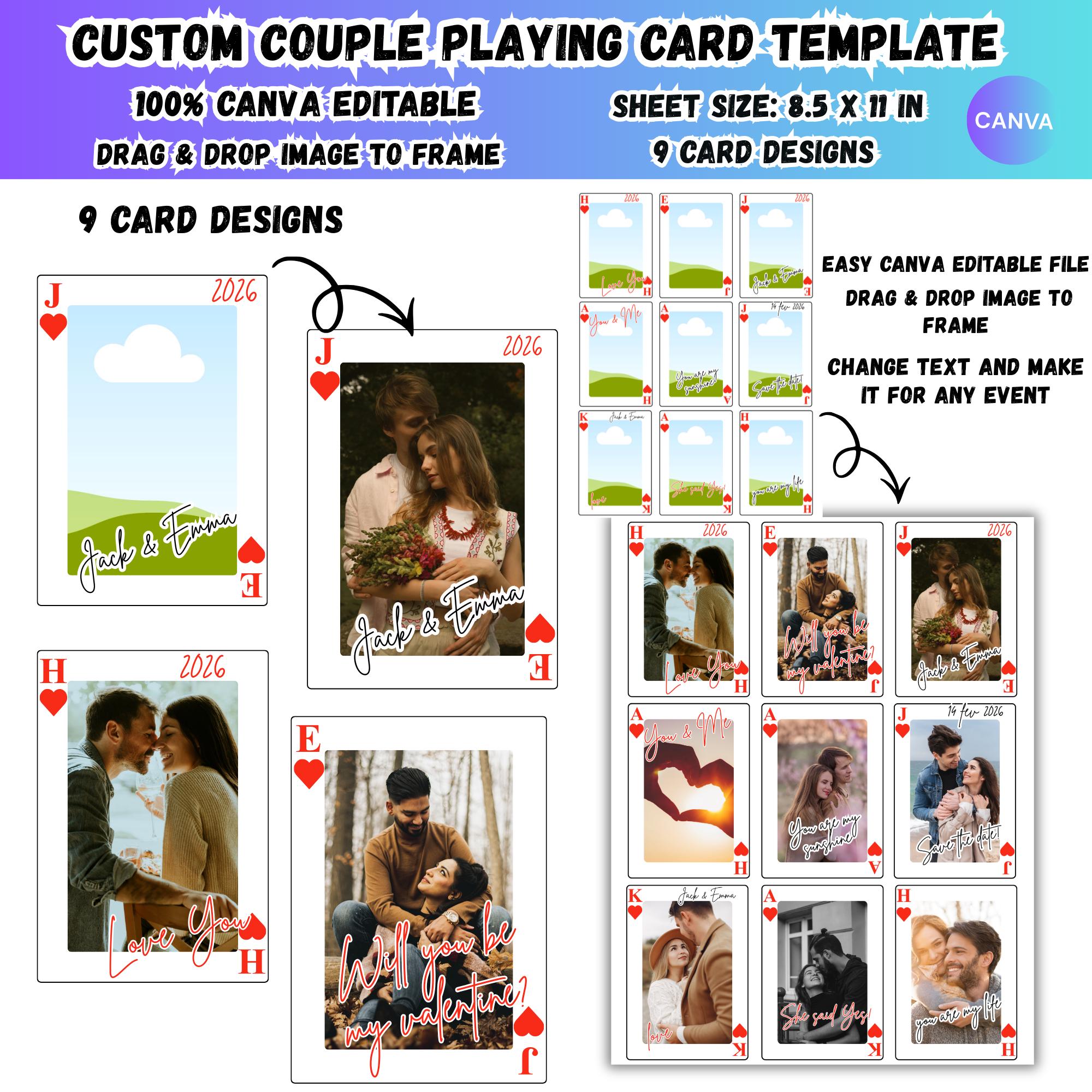 Custom Couple Photo Card Template,canva Editable Playing Card Photo Car ...