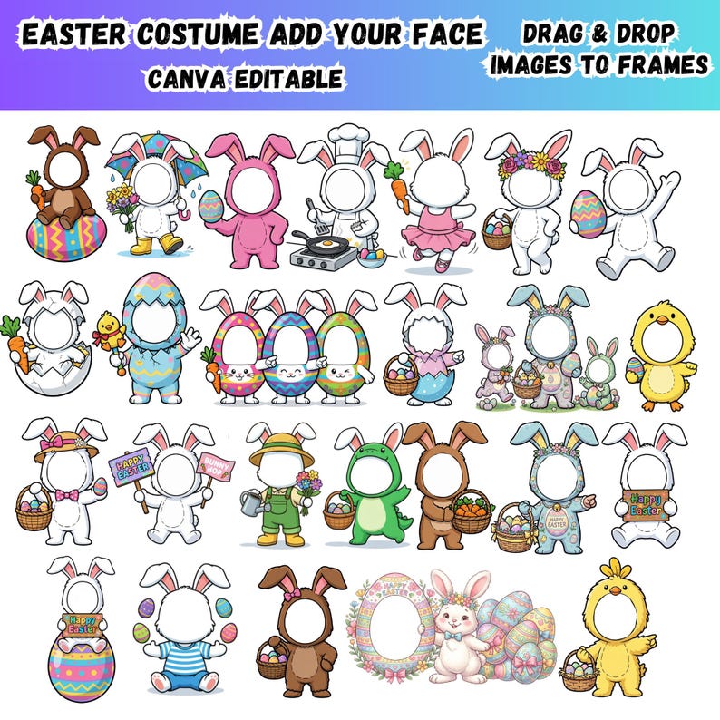 Easter Bunny Customized Photo Canva Editable,add Your Face Own Photo ...