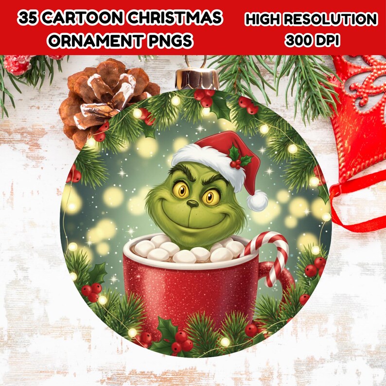 35 Cartoon Christmas Ornament PNG Bundle, Round Hanging Sublimation ...