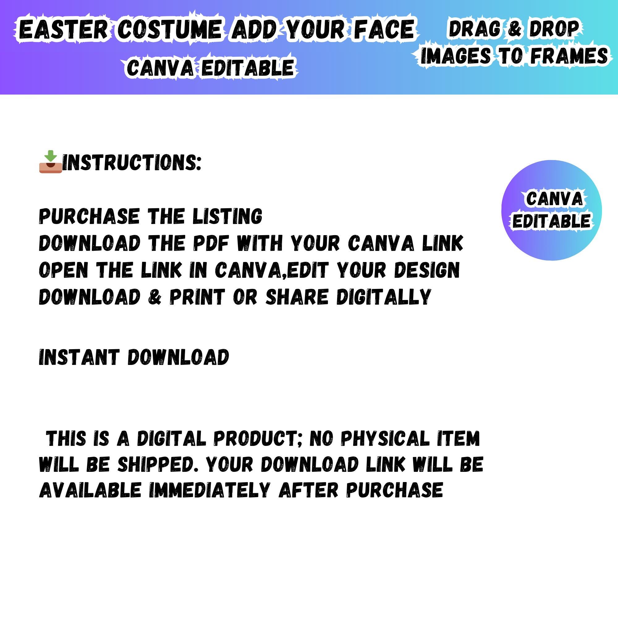 Easter Bunny Customized Photo Canva Editable,add Your Face Own Photo ...