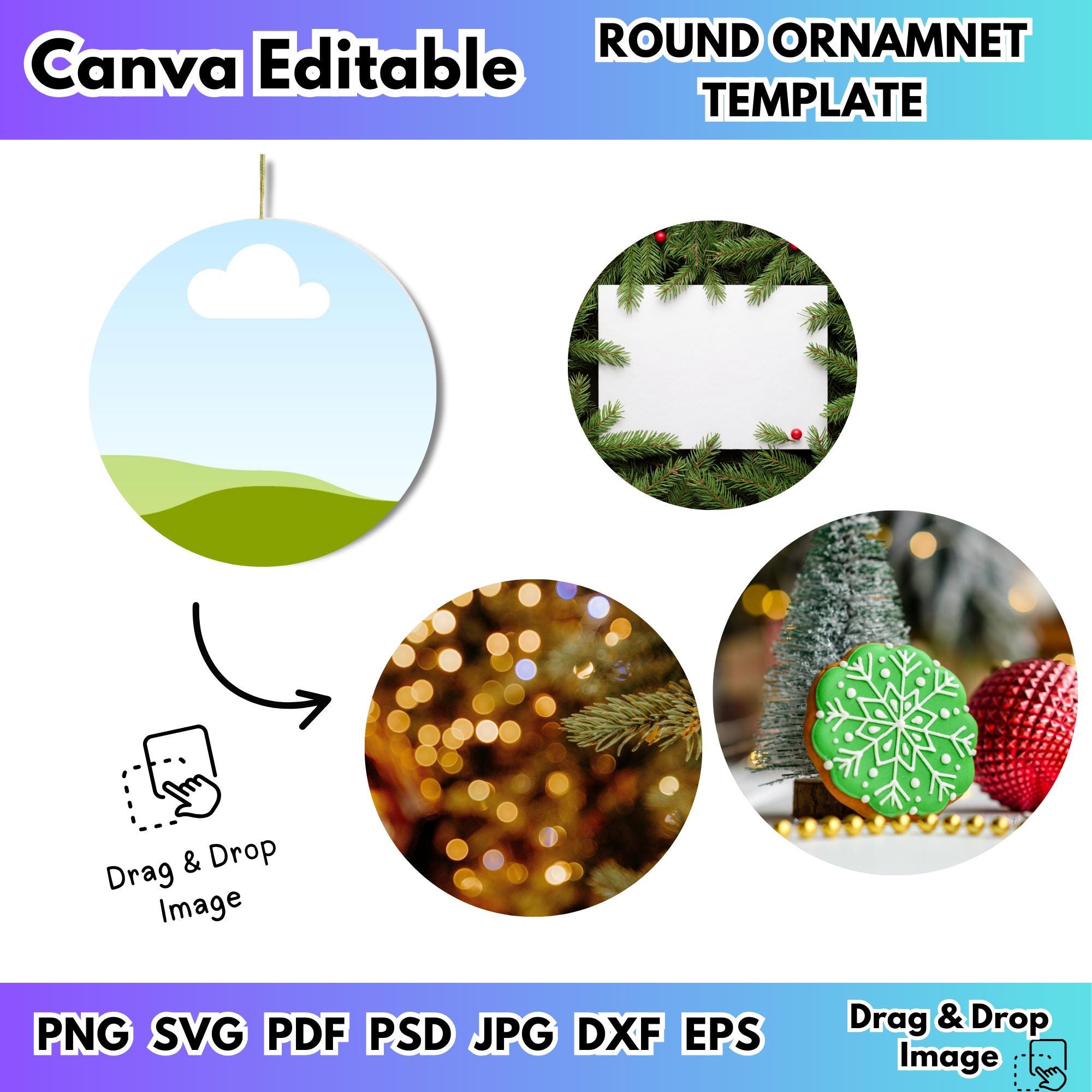 Round Ornament Template Bundle, Christmas Sublimation Ornament Frames ...