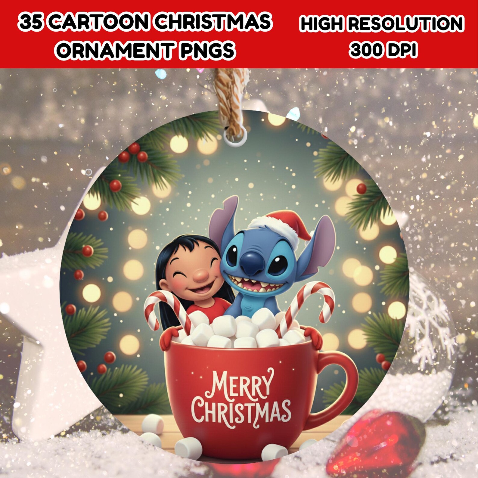 35 Cartoon Christmas Ornament PNG Bundle, Round Hanging Sublimation ...