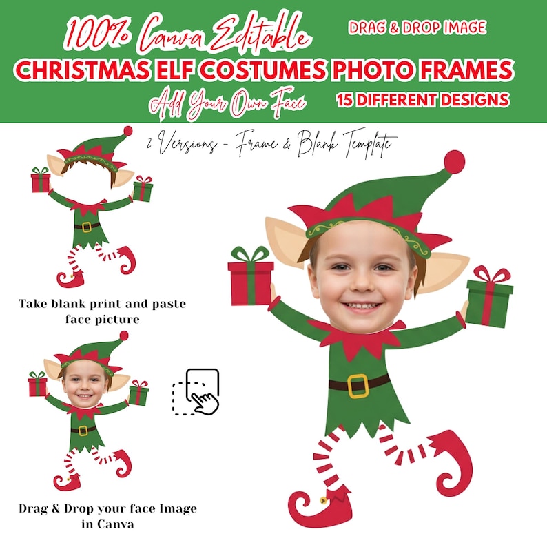 15x Christmas Elf Costumes Add Your Own Photo Face, DIY Elf Yourself ...