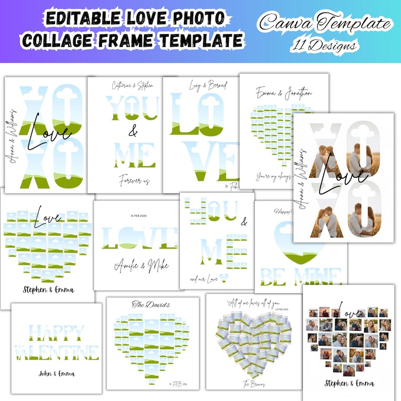 11 Love Photo Collage Canva Editable Template, Heart Picture Collage ...
