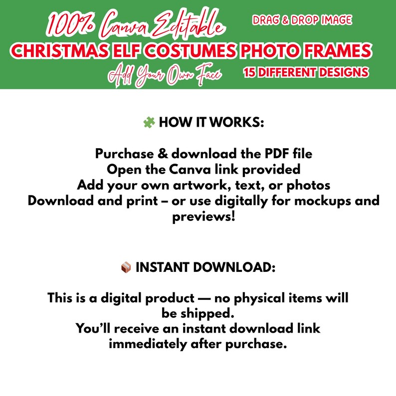 15x Christmas Elf Costumes Add Your Own Photo Face, DIY Elf Yourself ...