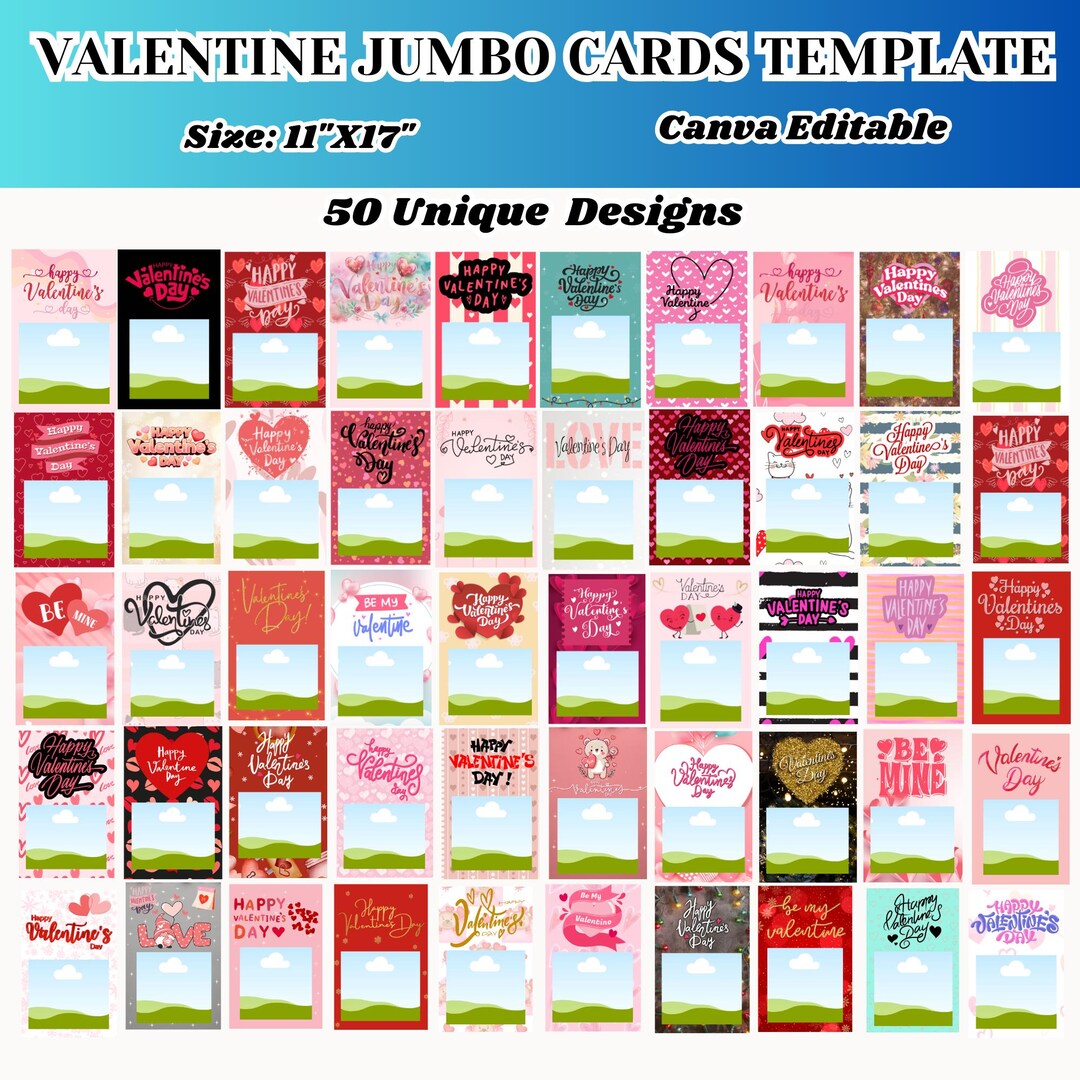 50 Valentine Jumbo Pack Cards Canva Editable Template ,valentine Gift ...