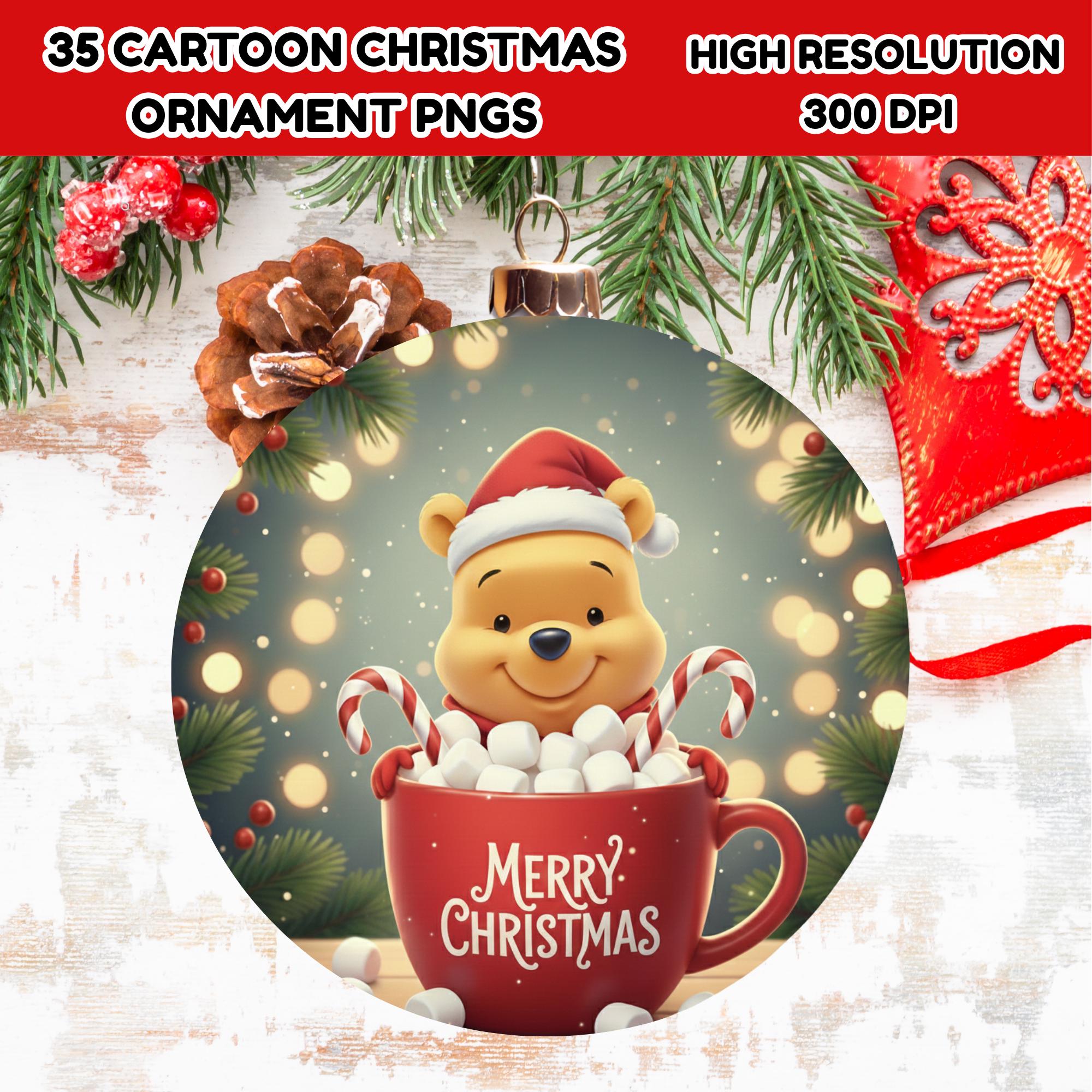 35 Cartoon Christmas Ornament PNG Bundle, Round Hanging Sublimation ...