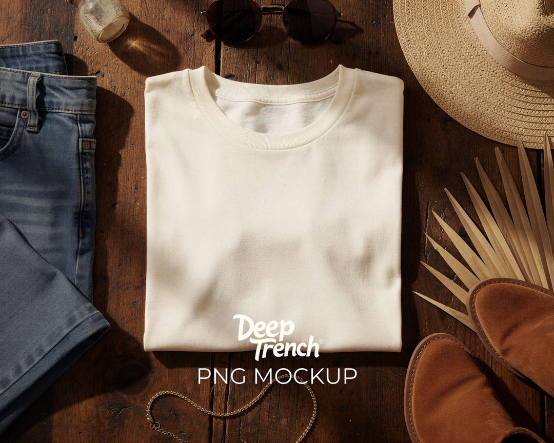Folded Ivory T-shirt Mockup, Fold Cream Shirt PNG, Rustic Tee Flat Lay ...